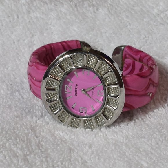 Ecosse | Accessories | Pink Cuff Watch By Ecosse W Bedazzled Bezel ...